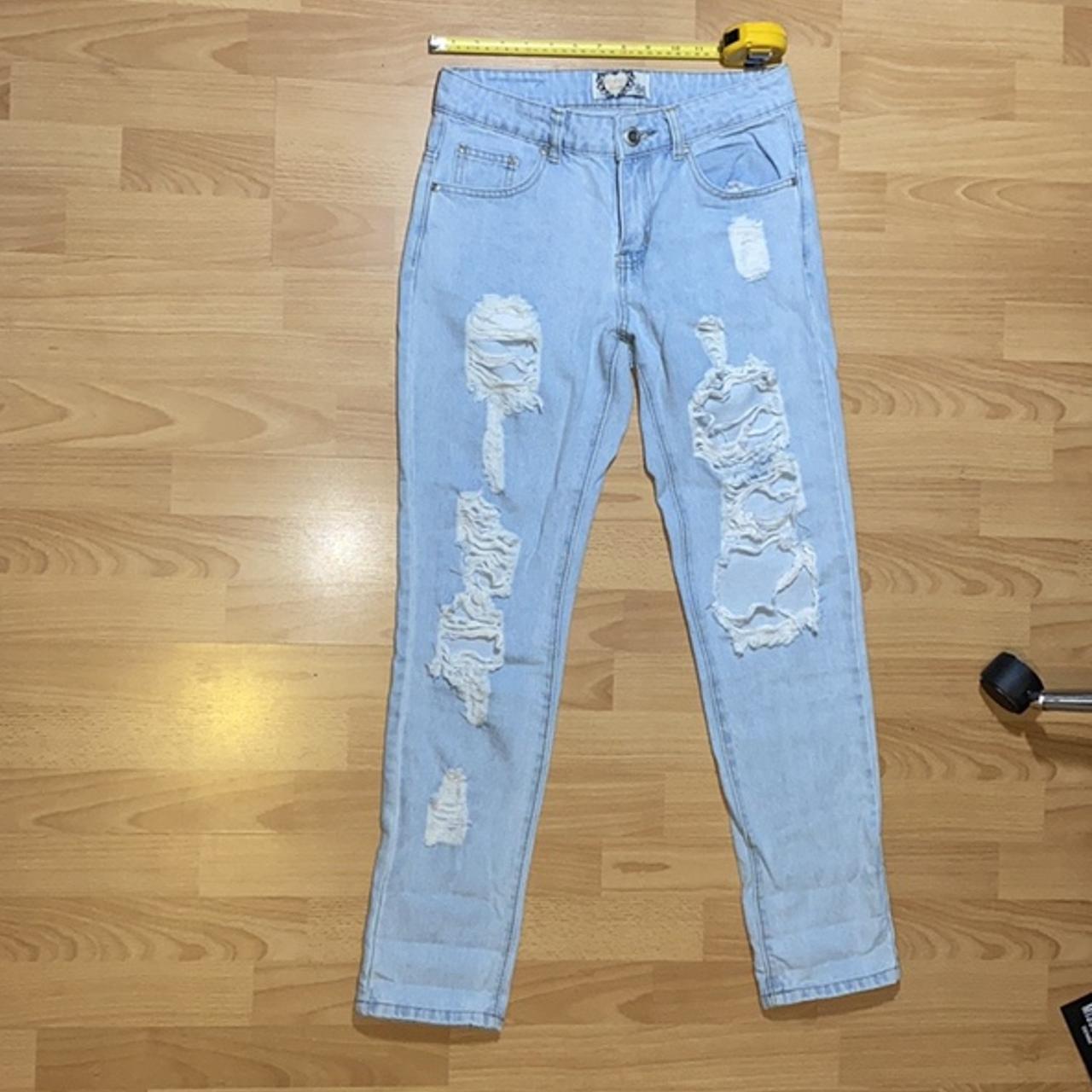 light blue distressed destroyed boyfriend denim... - Depop