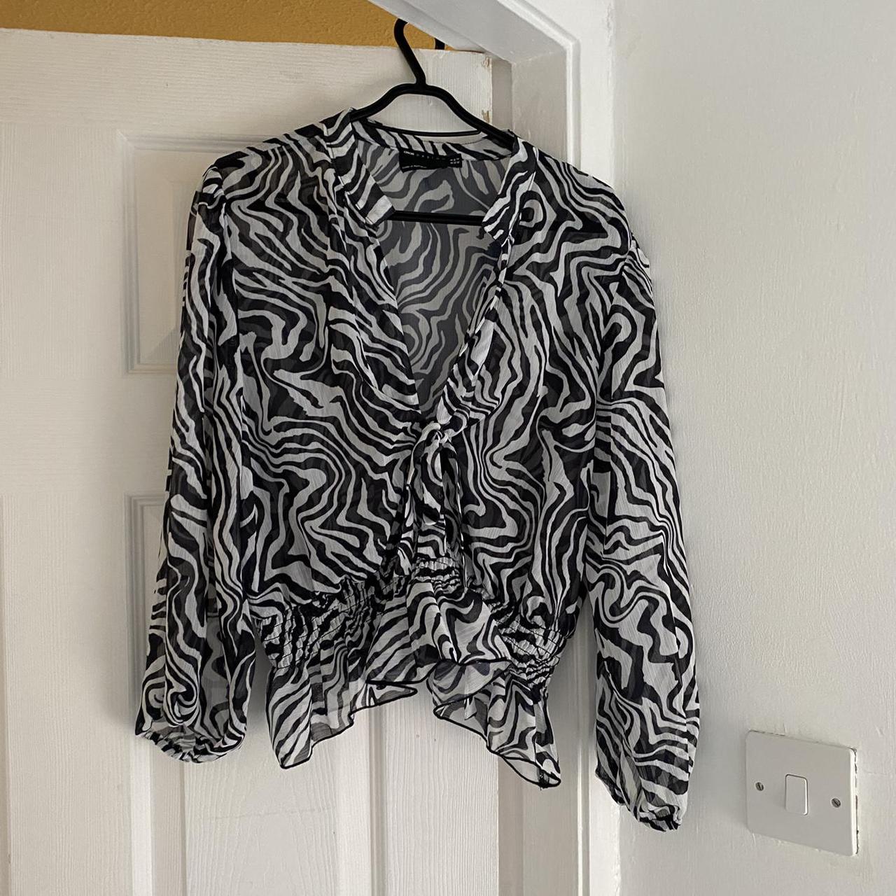 ASOS Design zebra print mesh top with tie detail... - Depop