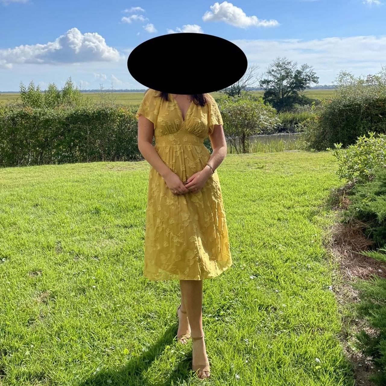 Baltic Born - Mustard June Smocked Midi Dress I am... - Depop