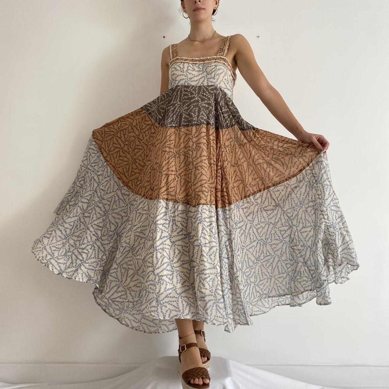 French Connection Women's Cream and Orange Dress | Depop