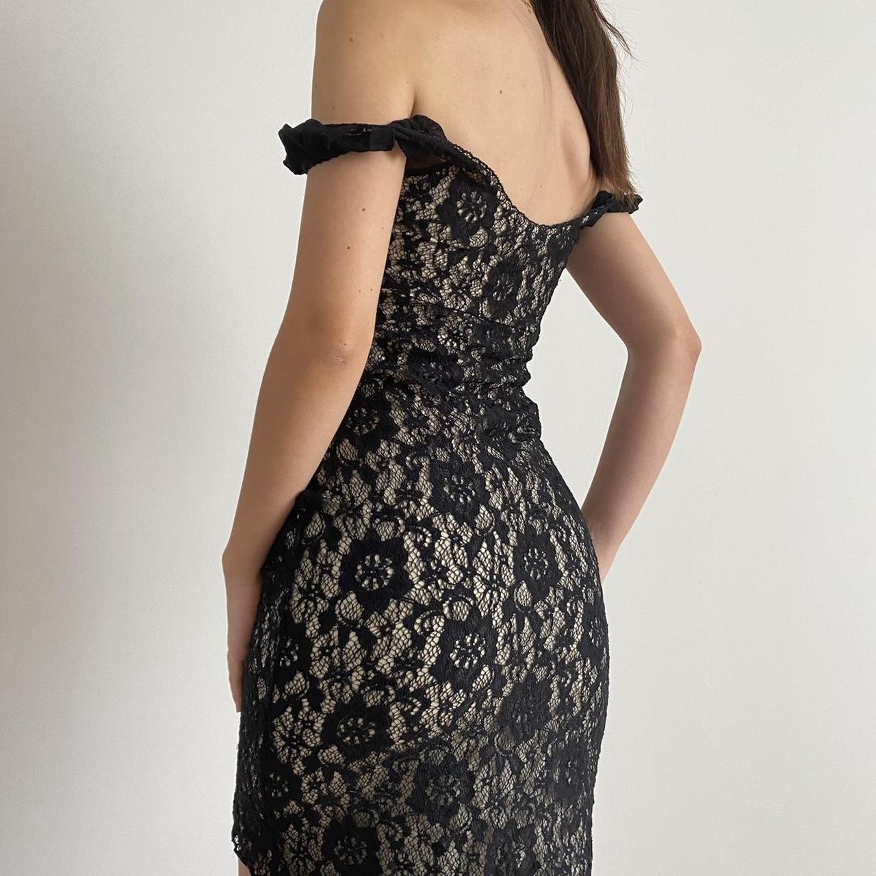 Vintage lace overlay corset off the shoulder... - Depop