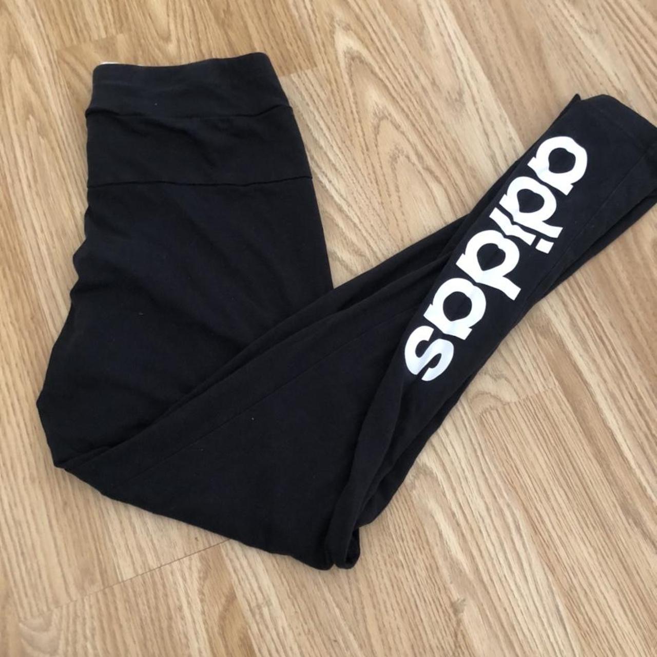 adidas leggings -adidas writing on one side of the... - Depop