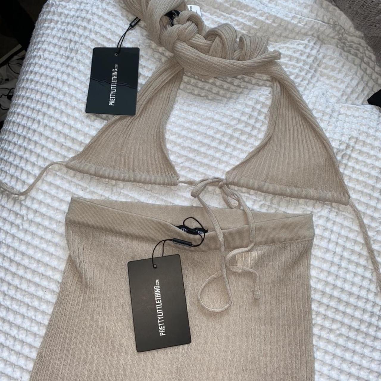 PLT stone sheer knit flare beach trousers and... - Depop