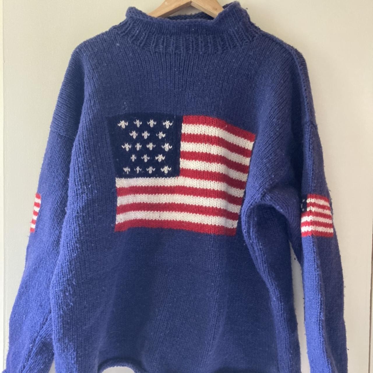 vintage hand knitted jumper USA American flag RL - Depop
