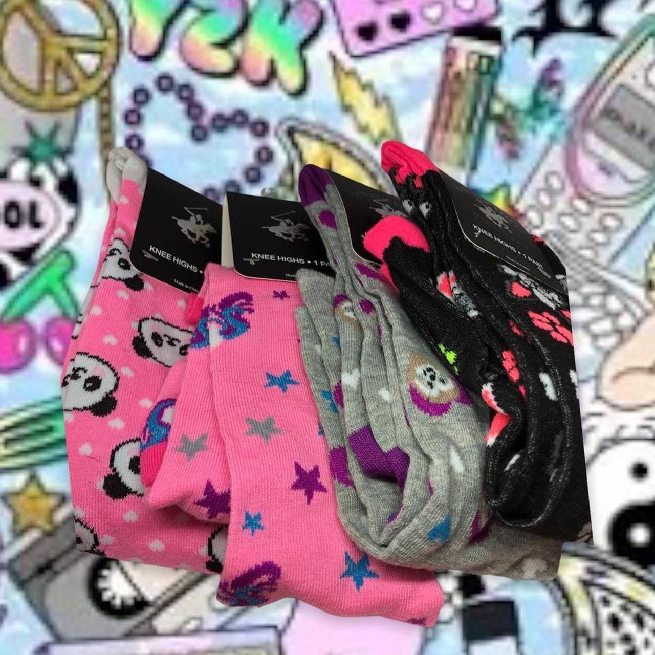 Nostalgia Scenes Kidcore 2000s Knee Highs Socks... - Depop