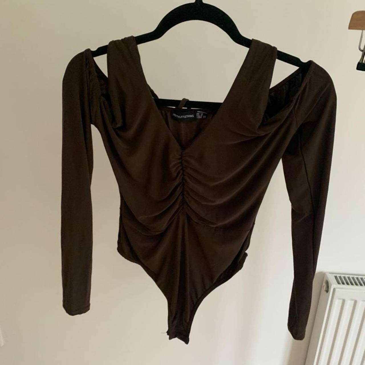 Chocolate brown PLT bodysuit, halter neck and ruched... - Depop