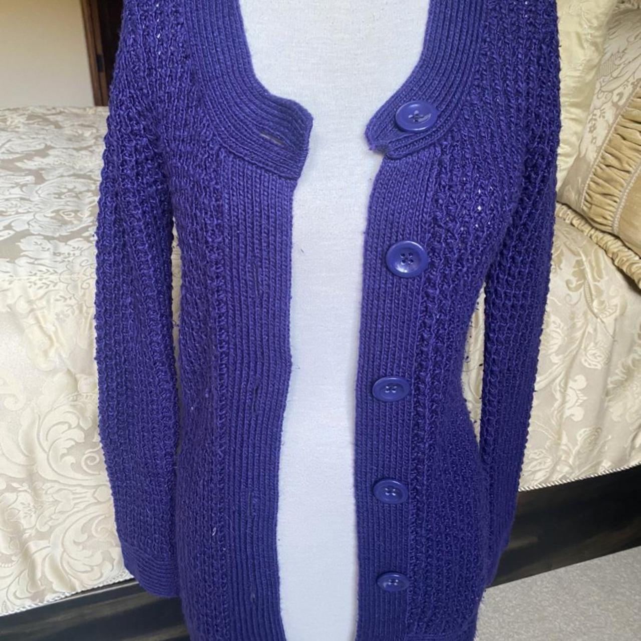 Long knitted royal purple sweater with large... - Depop