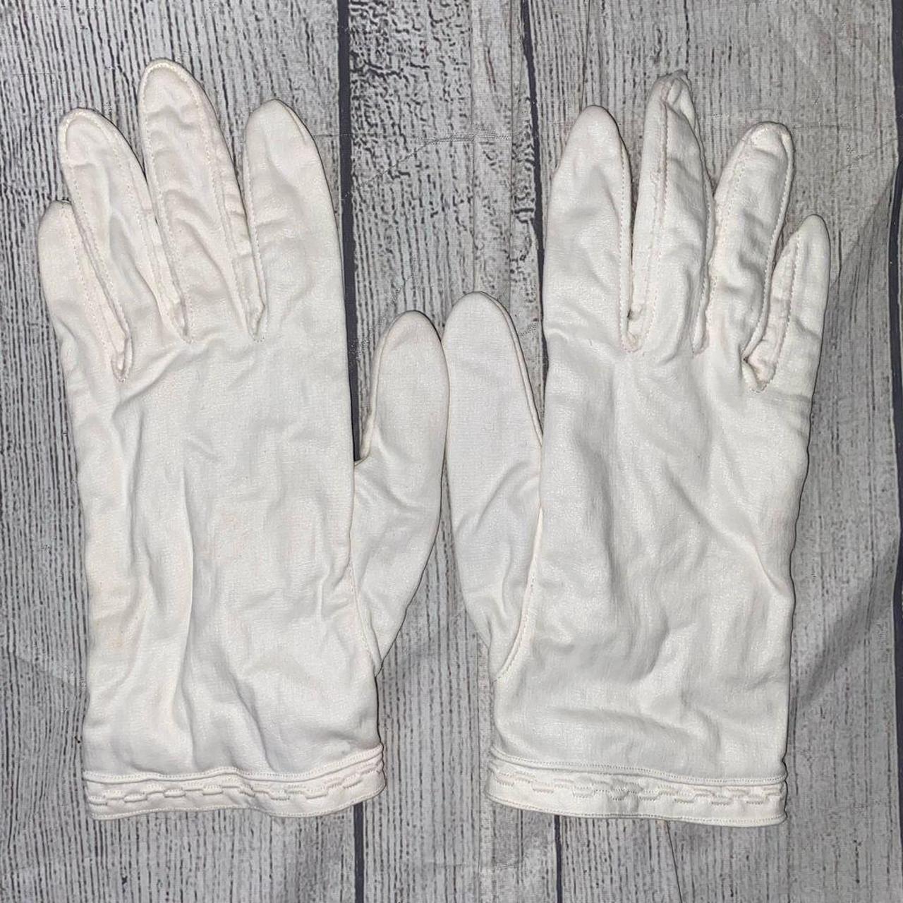 Vintage womens white gloves Pressed imprint design... - Depop