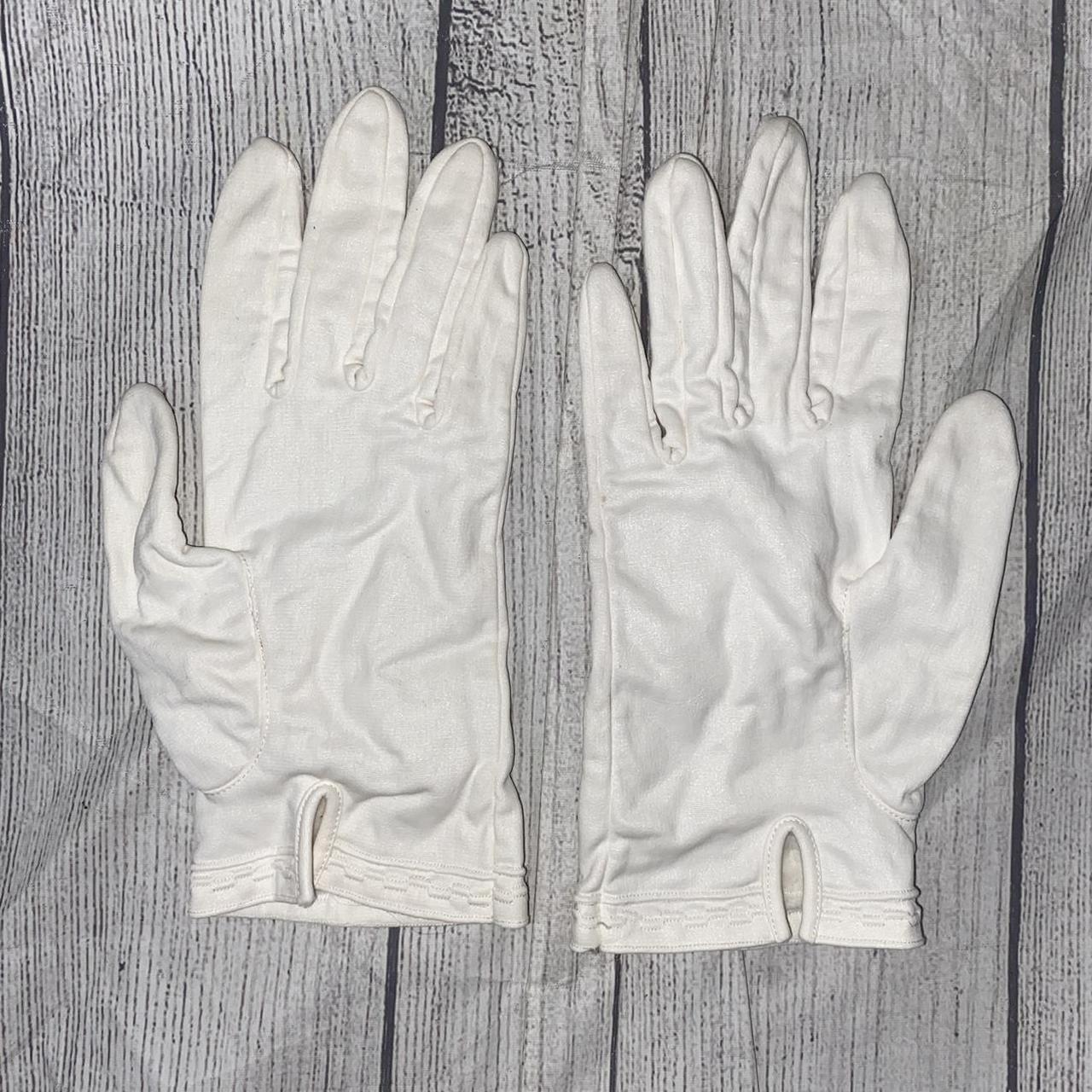 Vintage womens white gloves Pressed imprint design... - Depop