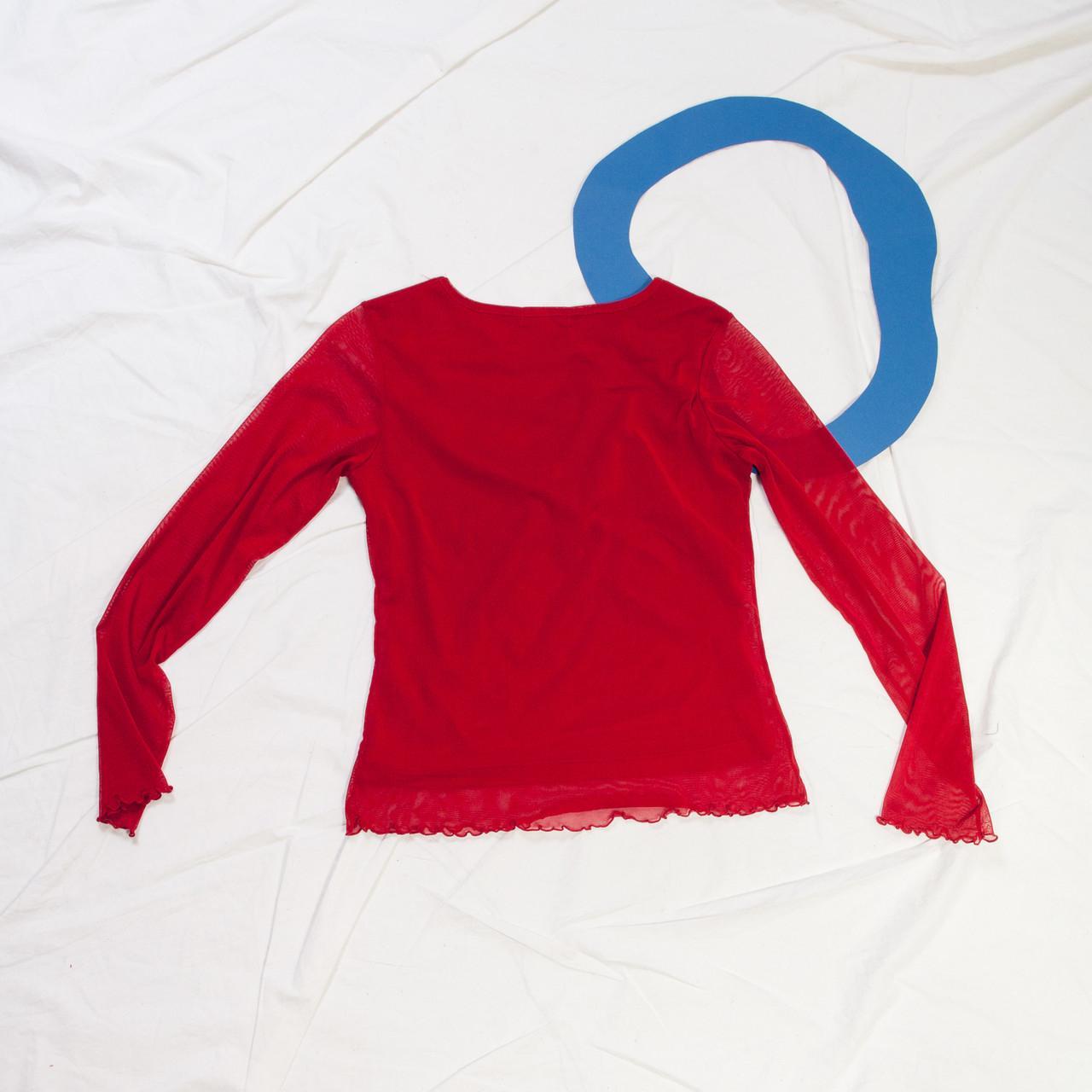 Y2K vintage red mesh top with sheer sleeves and an... - Depop