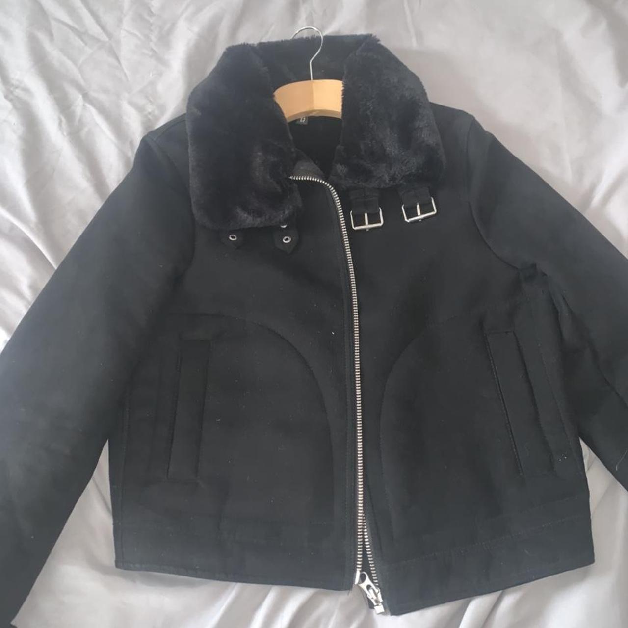 H&M black aviator style jacket. Great condition and... - Depop