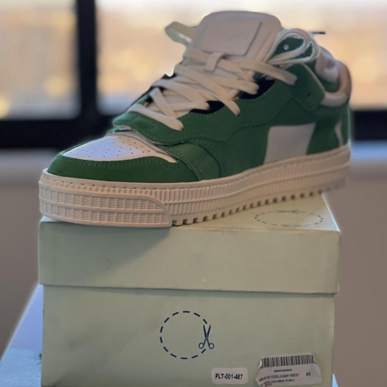 Off-White Men's White and Green Trainers | Depop