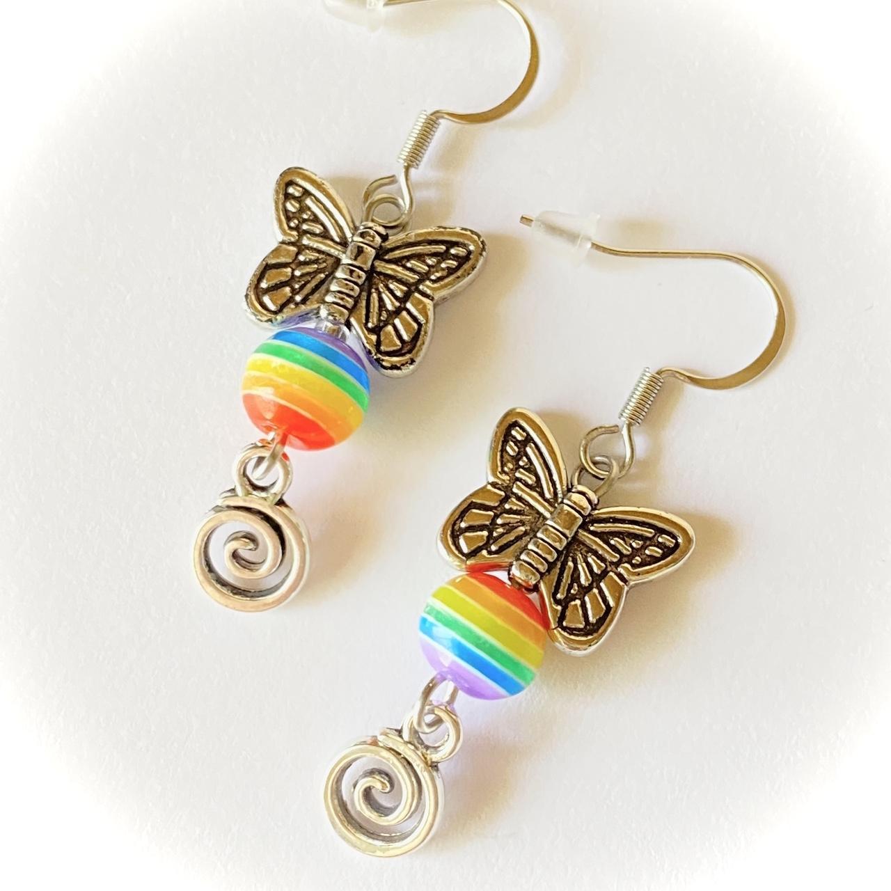 Handmade retro boho y2k rainbow butterfly & swirl... - Depop