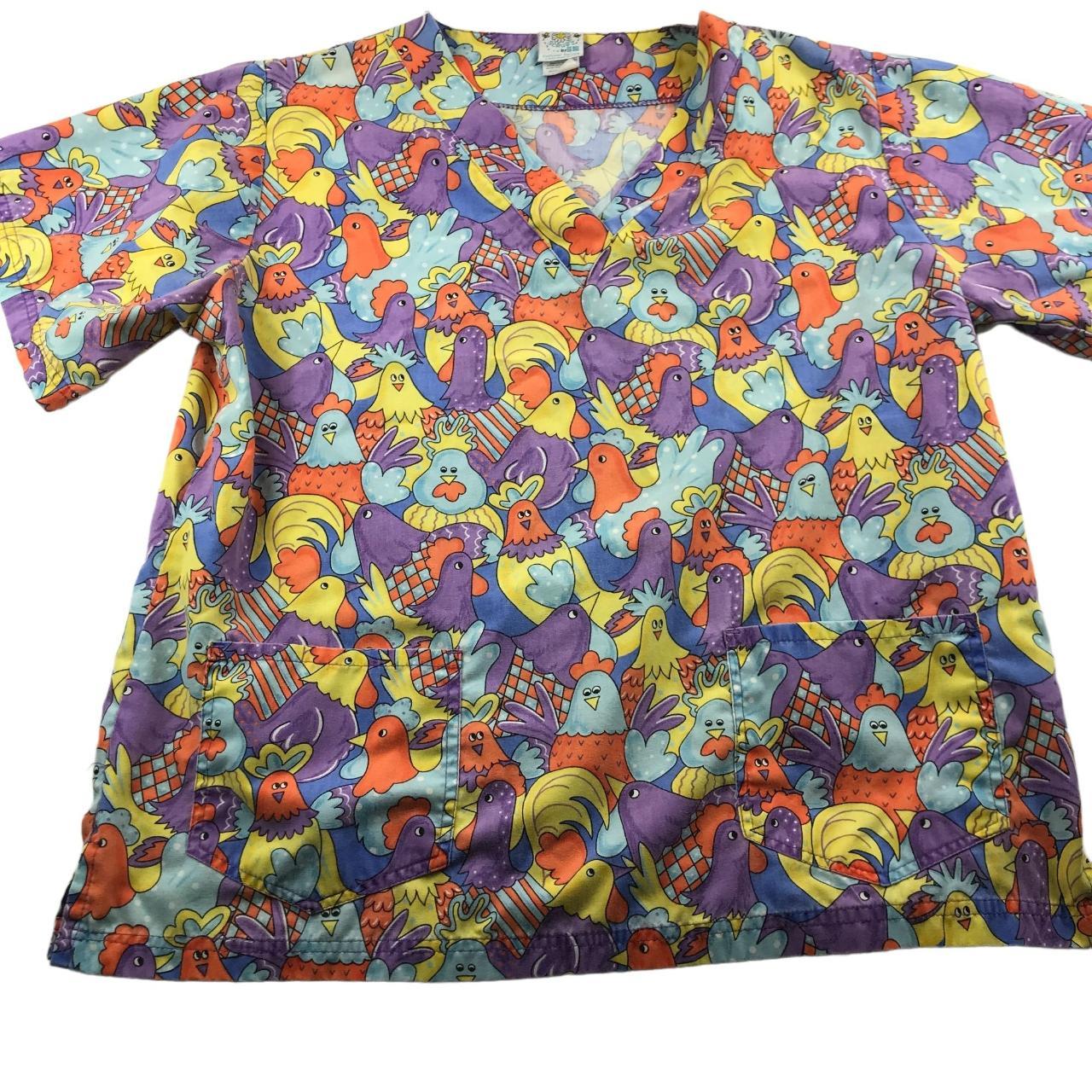 Happy Scrubs By UA Scrub Top Size M Roosters Hens... - Depop