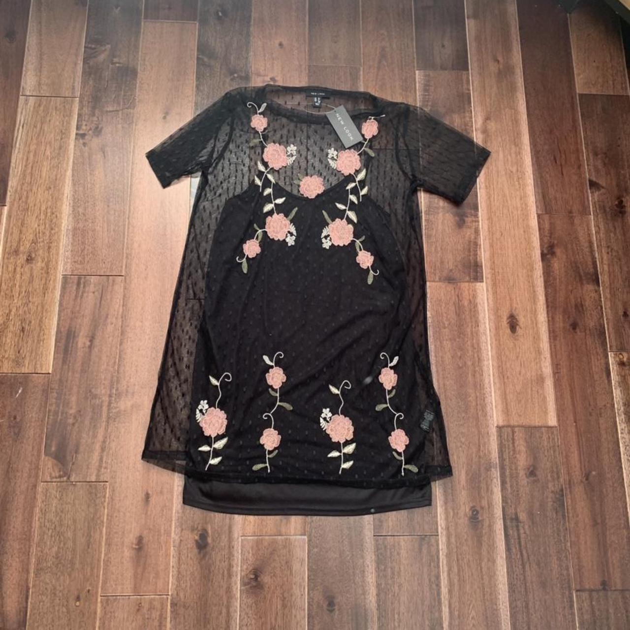 Black Embroided Dobby Mesh Dress - Size 12 - New... - Depop