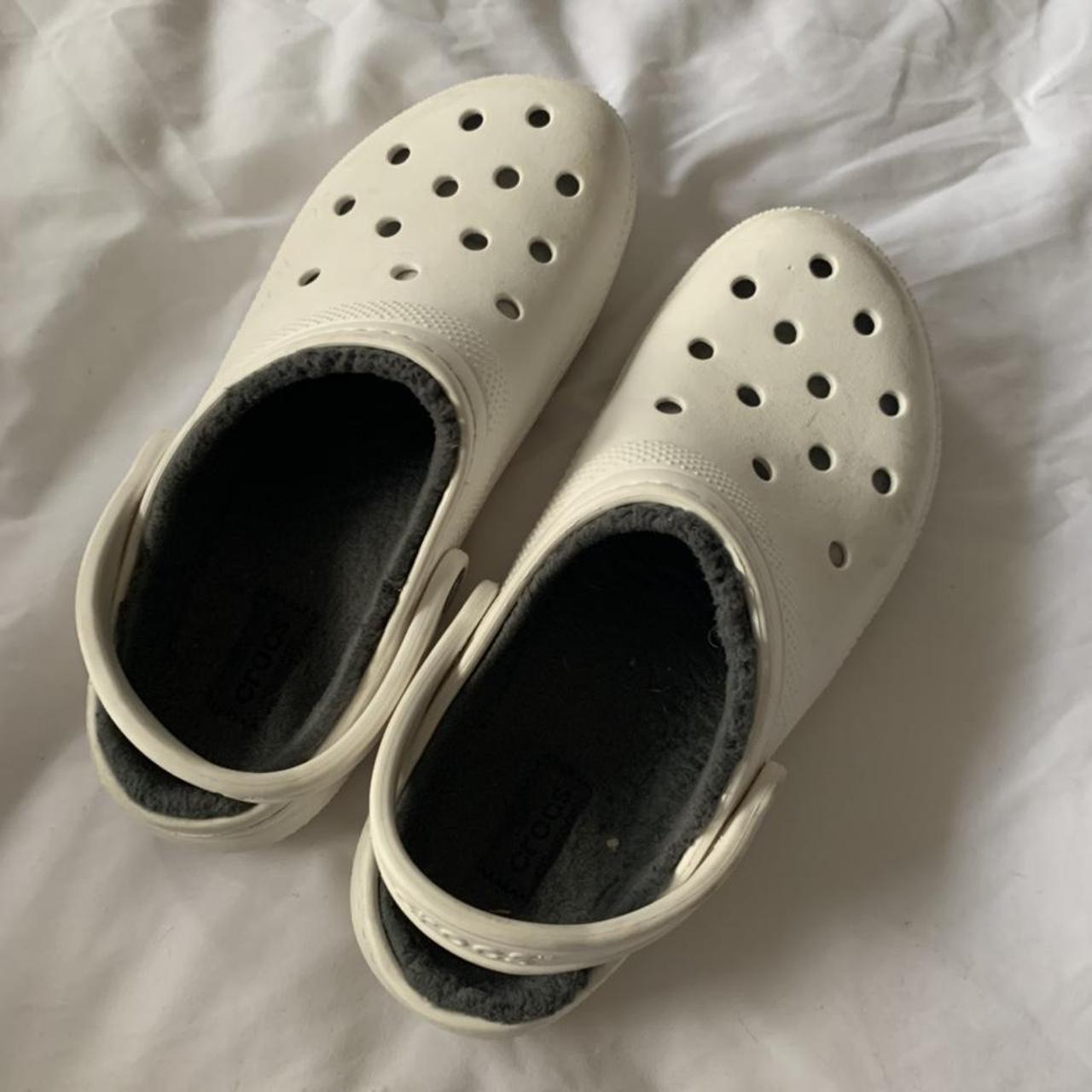 White fleece lined crocs slippers - Depop