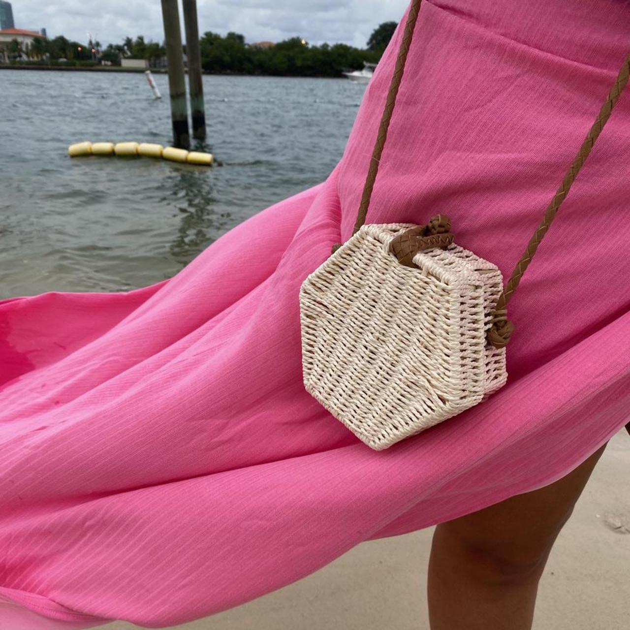 White Hexagon Straw Bag🕊 Features a cloth floral... - Depop