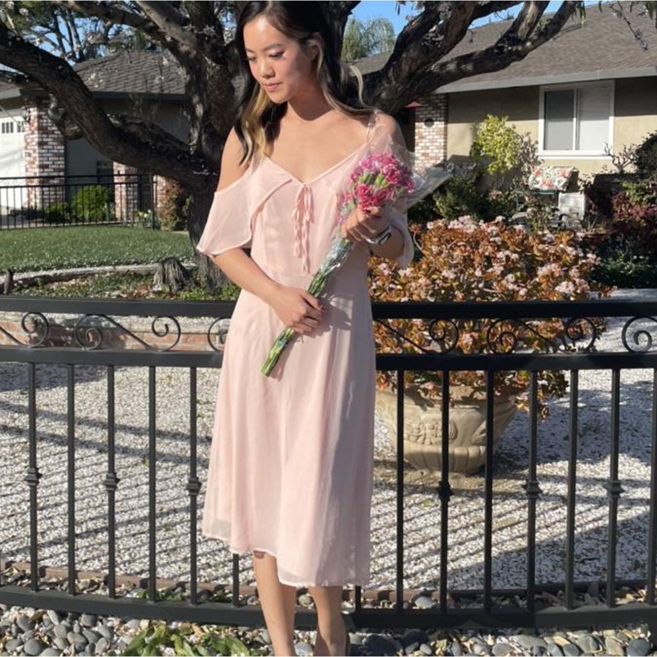 Pastel flowy pink dress Size S #flowy #dress... - Depop