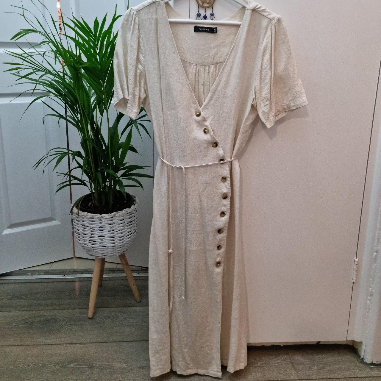 Beige wrap dress with button detail Glassons Size... - Depop