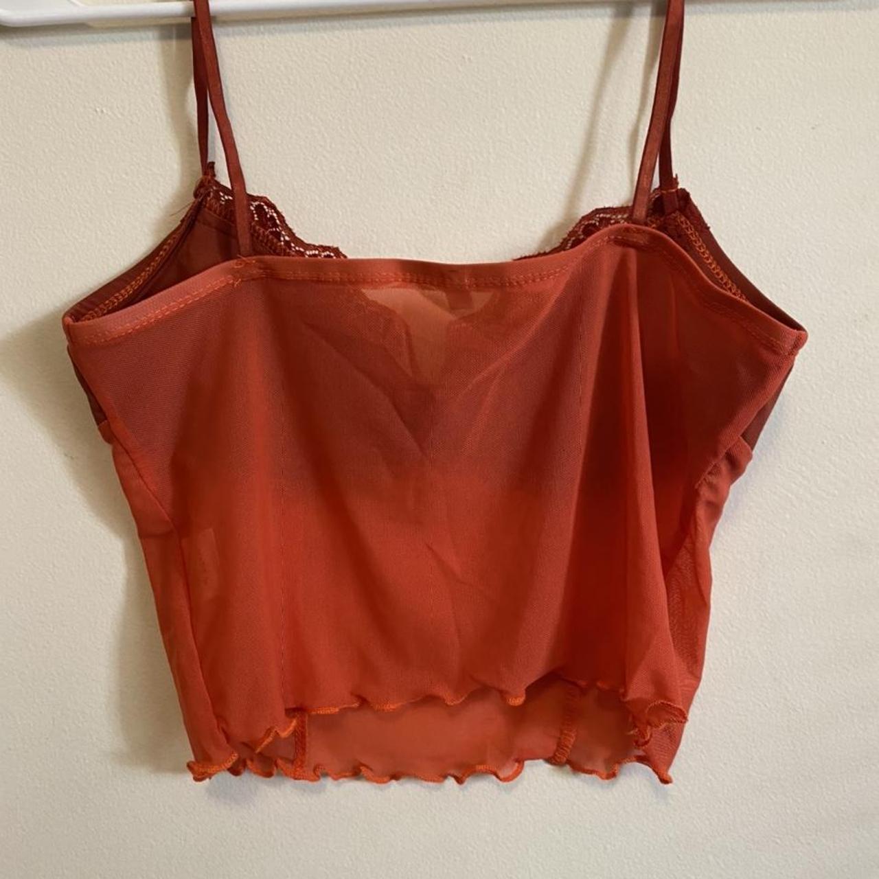 Red/Orange cami top -cropped -mesh material -SUPER... - Depop