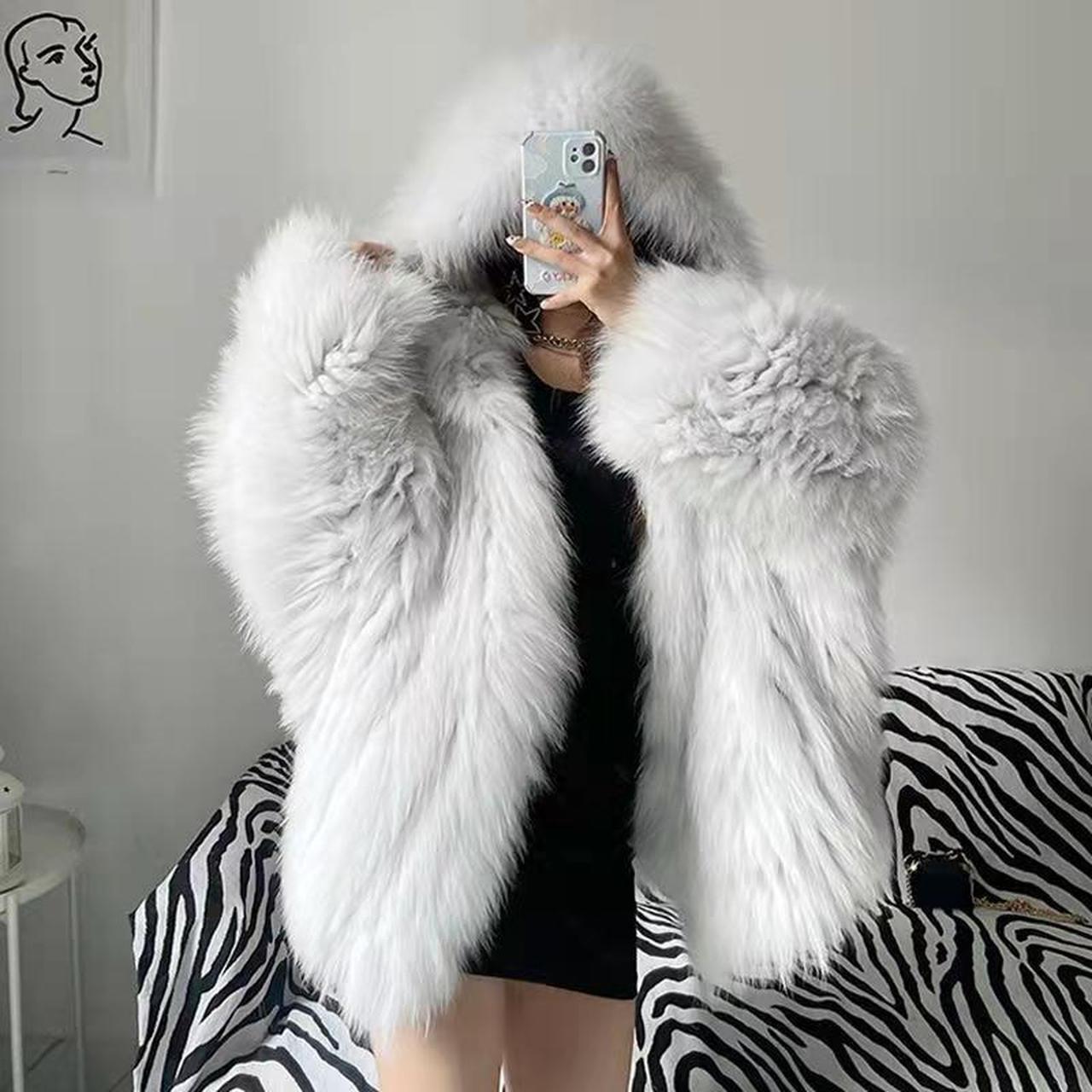 trendy and cute fox fur coat keeps you warm while... - Depop