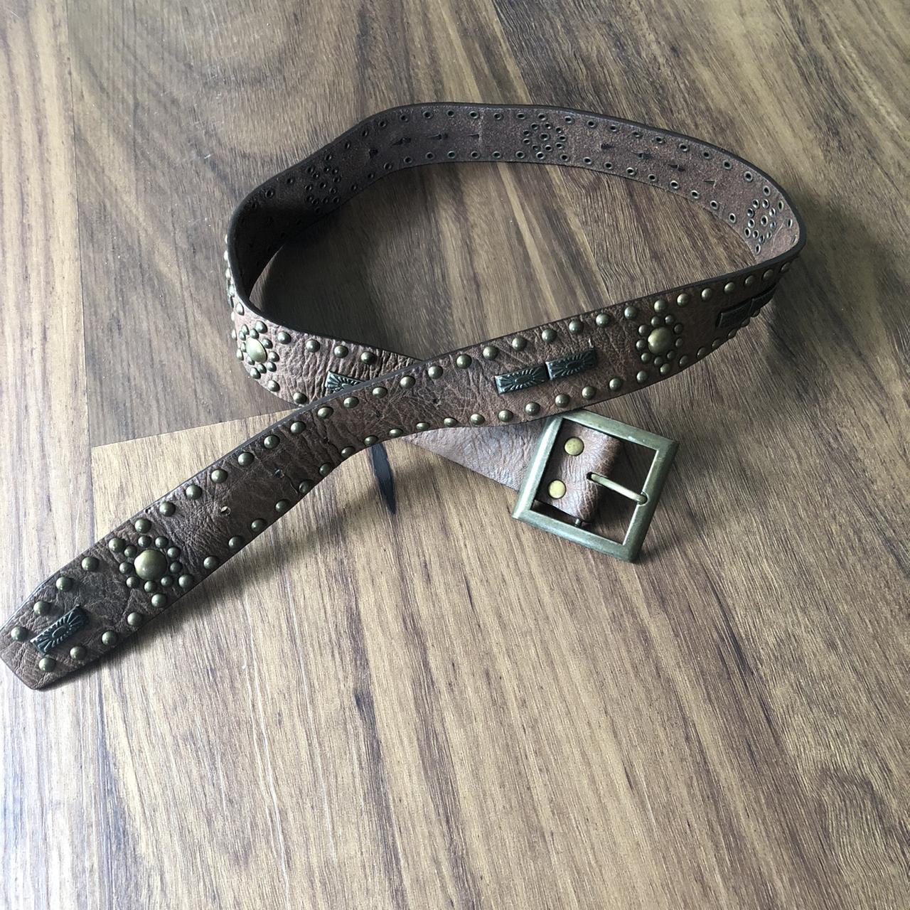 Western style leather belt from Pacsun with bronze... | Depop
