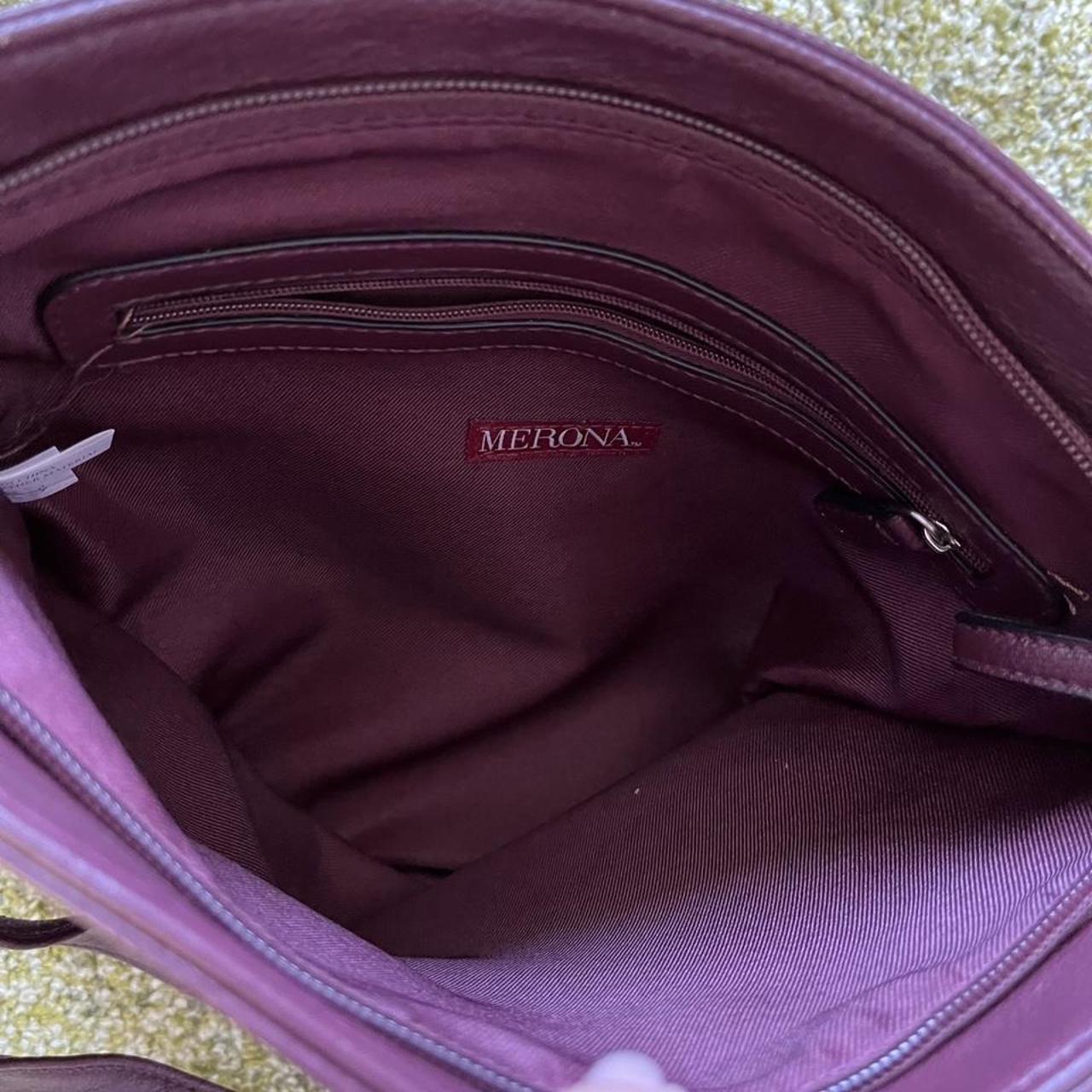 Purple/plum Merona bag with a lot of zipper pockets... - Depop
