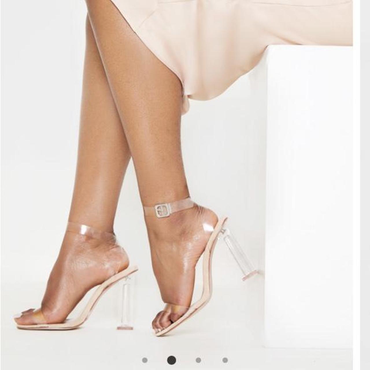 Pretty Little Thing, nude wide fit clear block heel.... - Depop