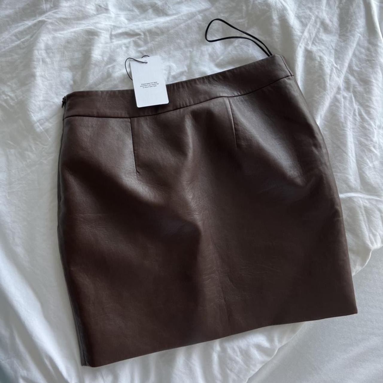 Brown Leather Look Skirt With V Dip At Front Very Depop