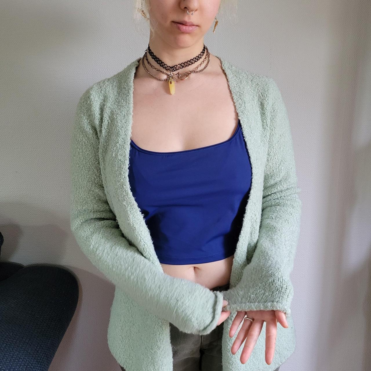 Fuzzy, soft, mint green cardigan with string ties.... - Depop