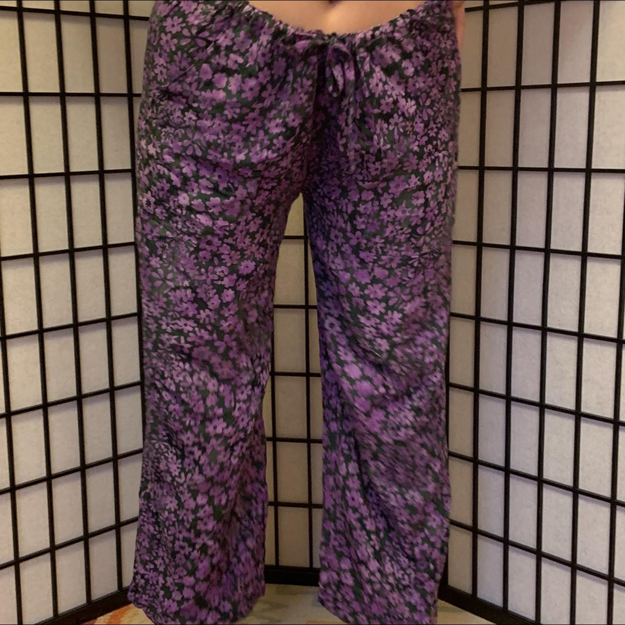 Purple flower pants. So cute! Thin breezy material.... - Depop