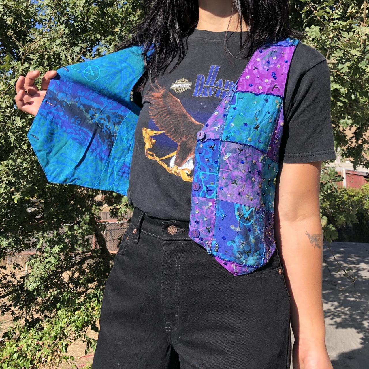 VINTAGE BEADED / SEQUIN COLOR BLOCK VEST Insane!... | Depop