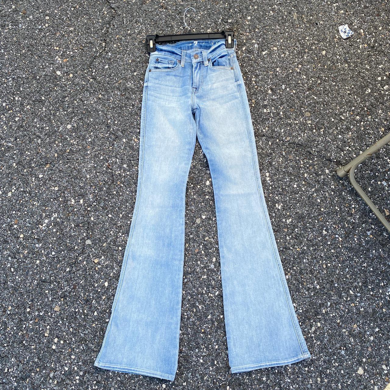 7 For All Mankind Women's Blue and White Jeans | Depop