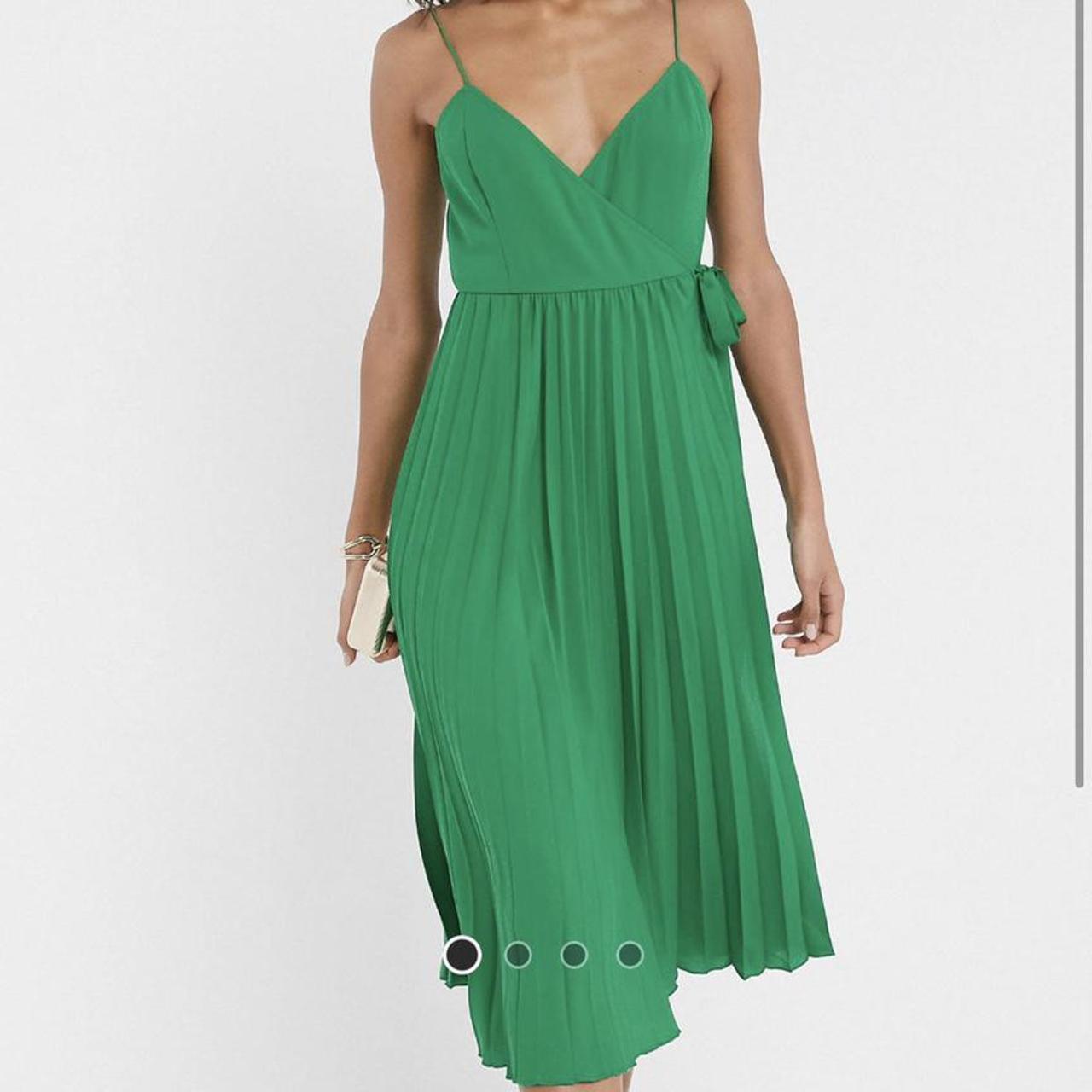 Asos green pleated midi dress. Worn once to a... - Depop