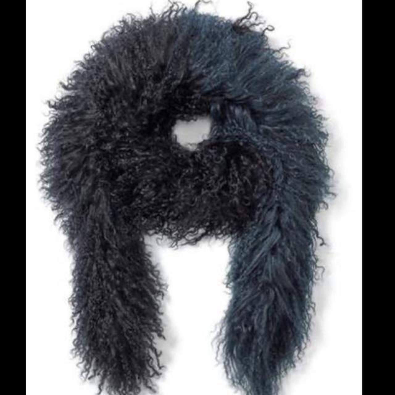 Jigsaw Mongolian Sheepskin Scarf in navy. Barely... - Depop