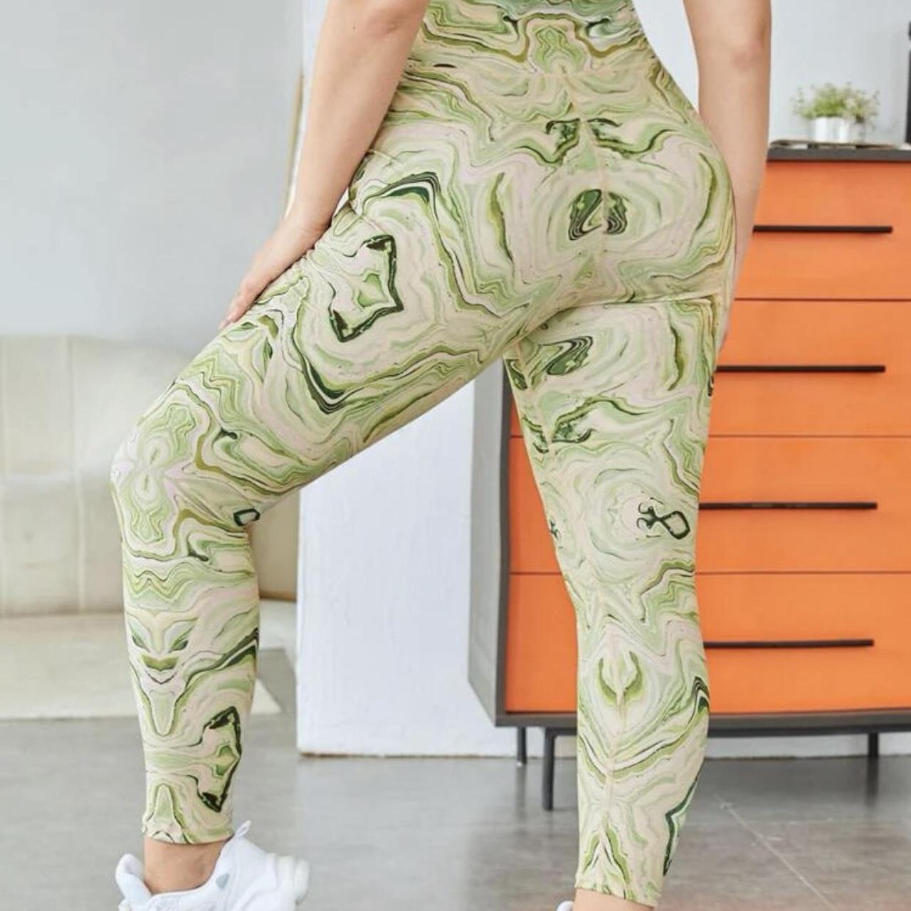 Marble print stretchy exercise pants. Never worn,... - Depop