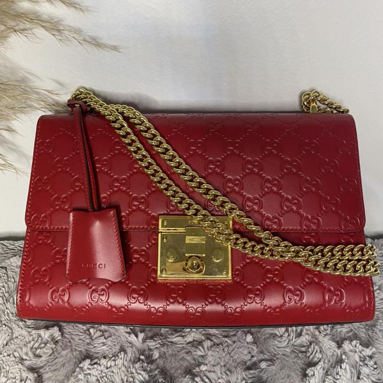Gucci Padlock Gucci Signature Shoulder Bag with Gold... - Depop