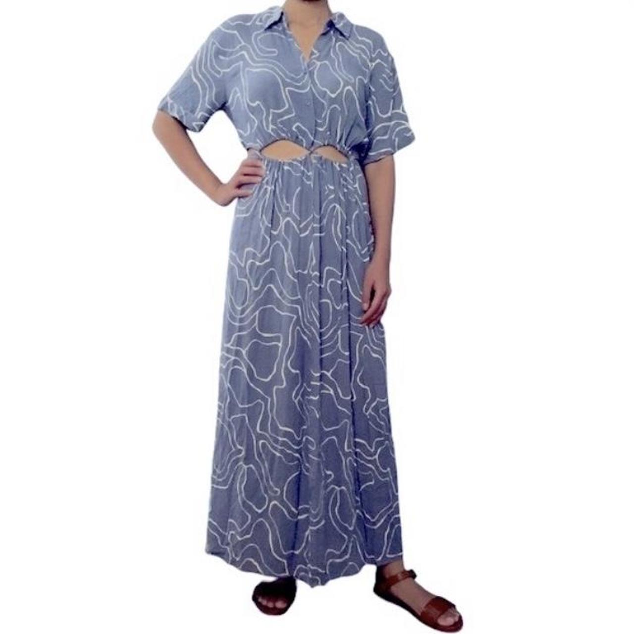 LUSH Clothing Women's Blue and White Dress | Depop