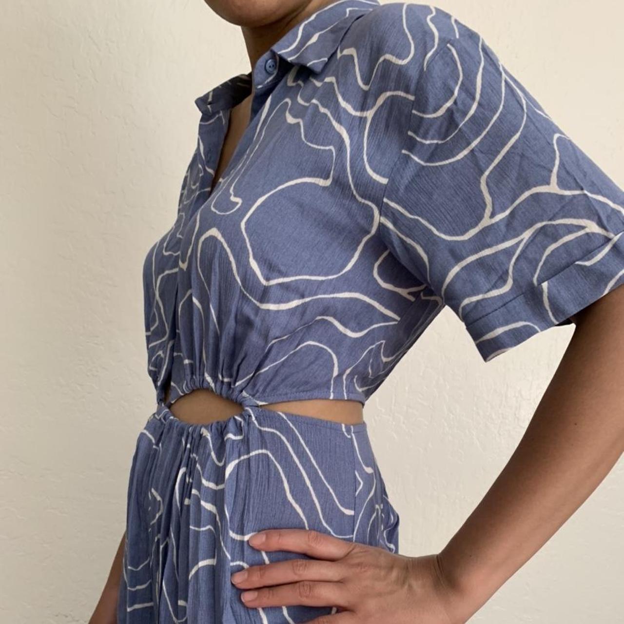 LUSH Clothing Women's Blue and White Dress | Depop