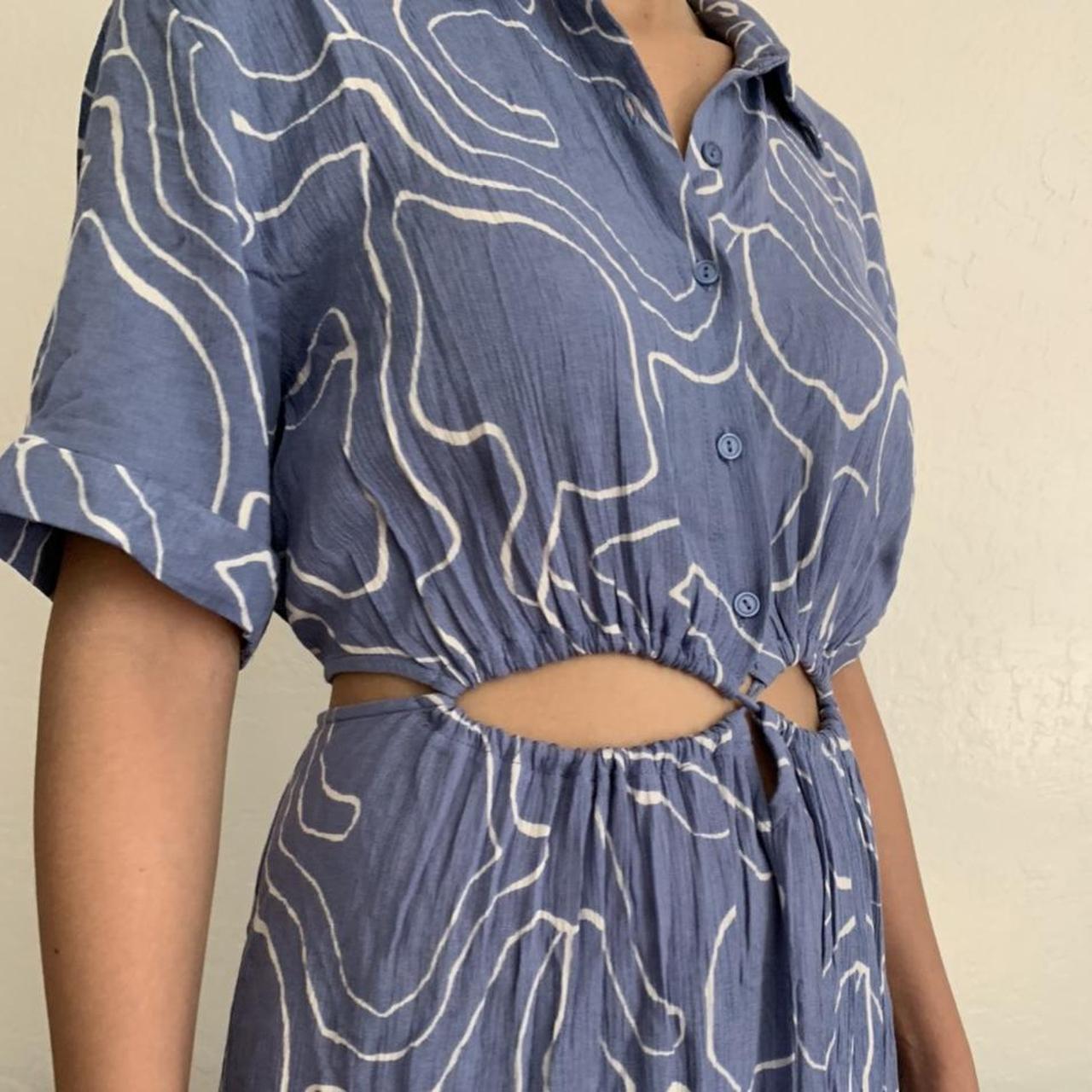 LUSH Clothing Women's Blue and White Dress | Depop