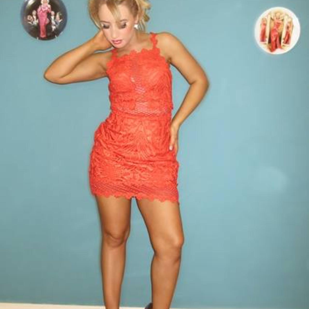 Description - Red Structured Crocheted Mini Dress.... - Depop