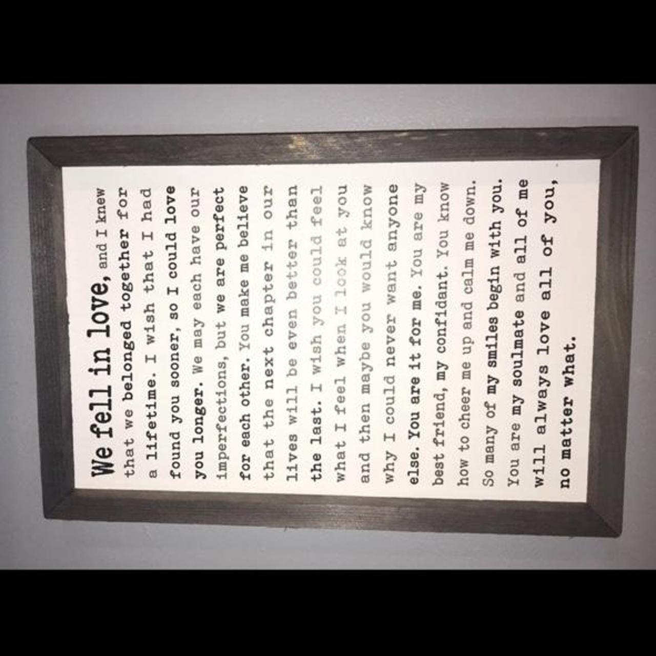 we fell in love wall decor measurements: 18" x... - Depop