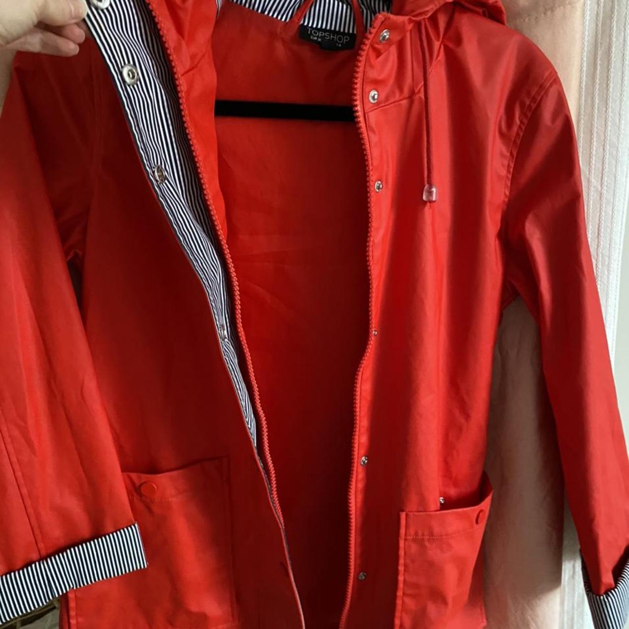 Red waterproof top shop jacket worn once #redcoat... - Depop