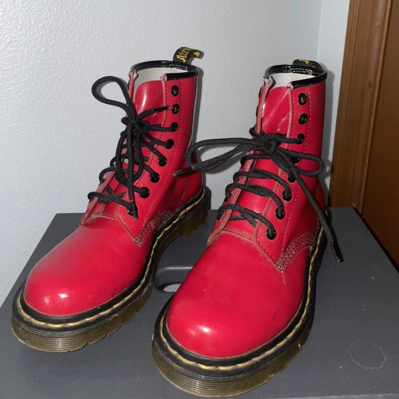 - bright red Dr. Martens - size woman’s 5 - never... - Depop