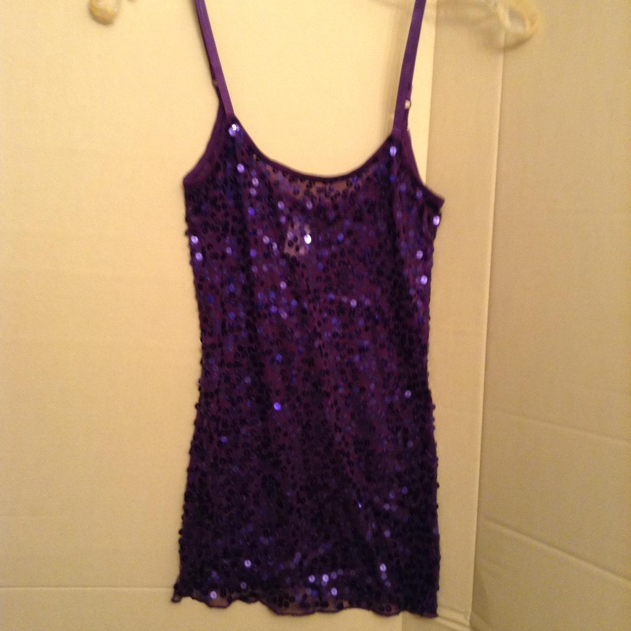 Deb Festival Rave Sheer Purple Sequence Top XS - Depop