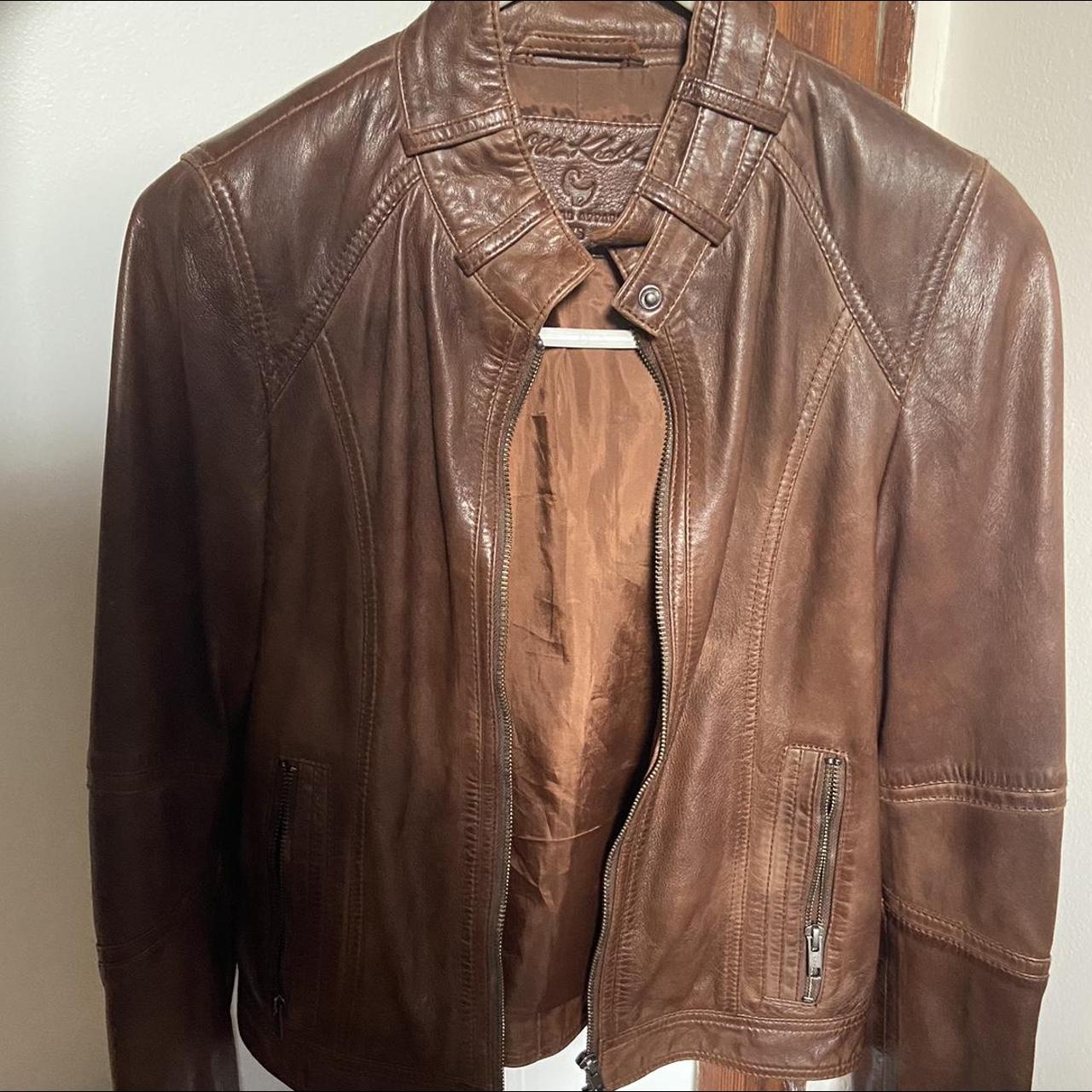 Beautiful authentic vintage brown leather jacket,... - Depop