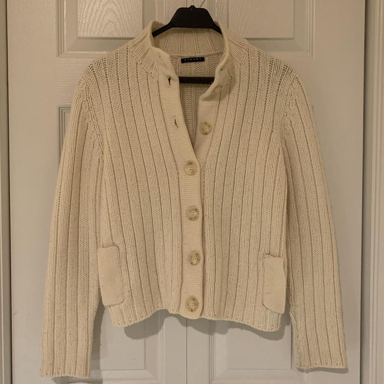 Sisley White Beige Knit Jacket Super comfortable... - Depop