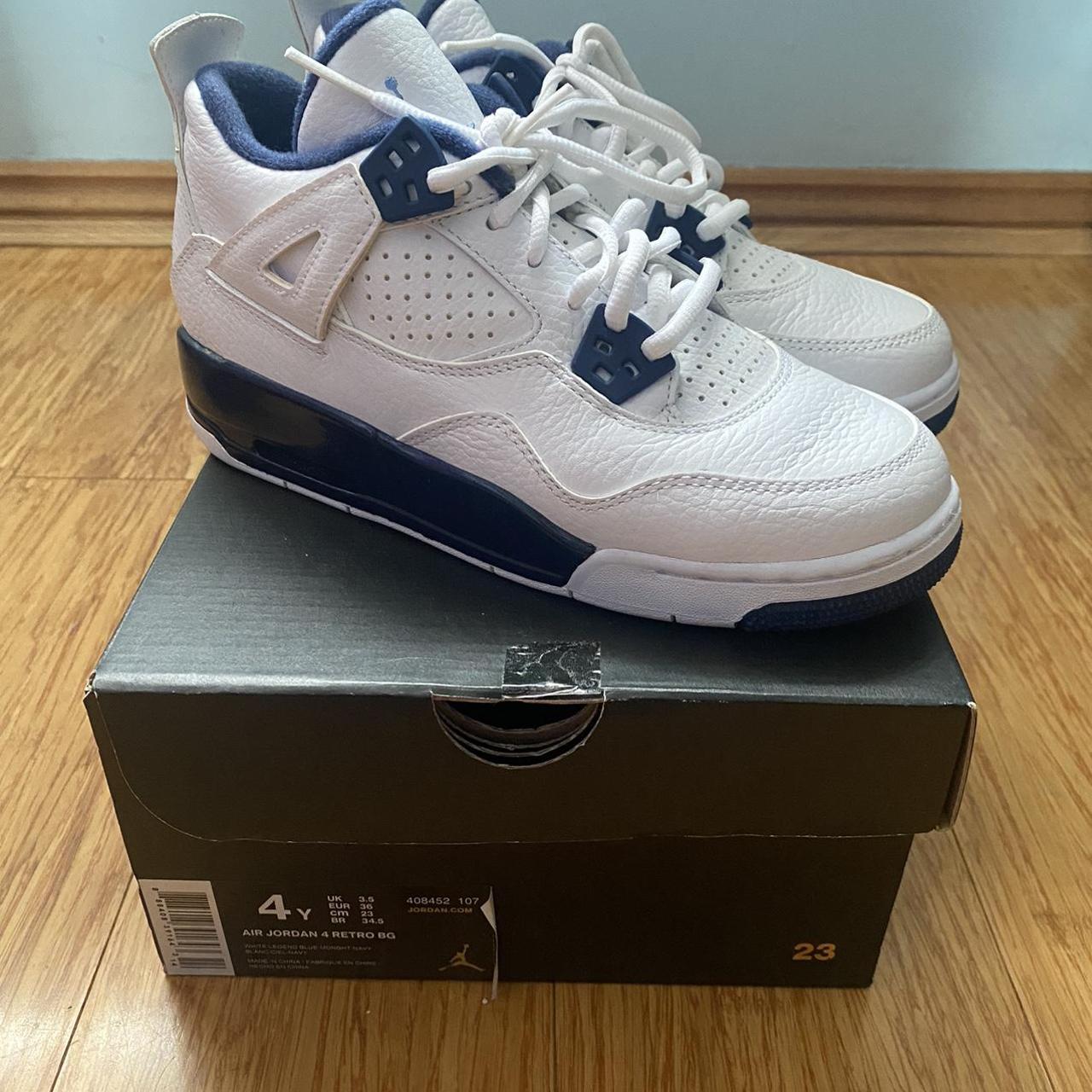GENUINE AIR JORDAN 4 RETRO BG Columbia 4s Size: GS... - Depop