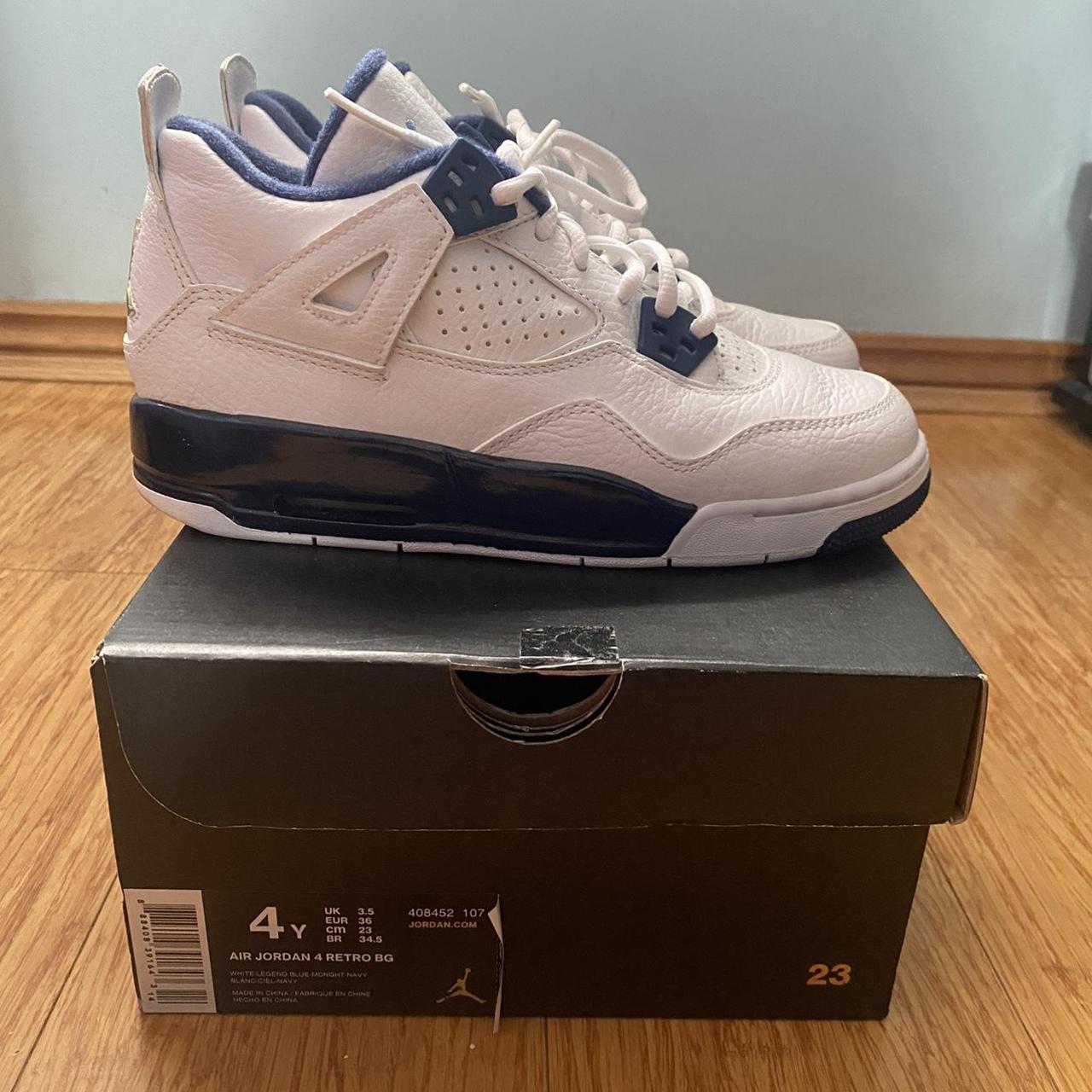 GENUINE AIR JORDAN 4 RETRO BG Columbia 4s Size: GS... - Depop