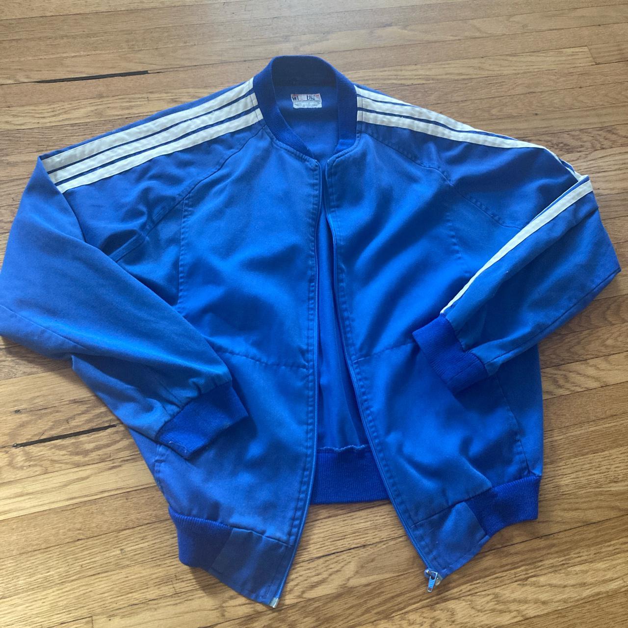 vintage 70’s royal blue/white track jacket w/ 3... | Depop